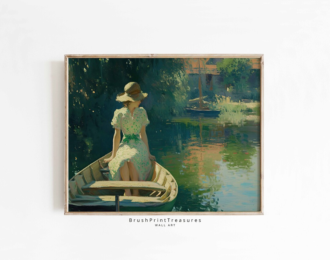 Printable Girl in a Boat Vintage Art PRINTABLE Spring, Downloadable ...