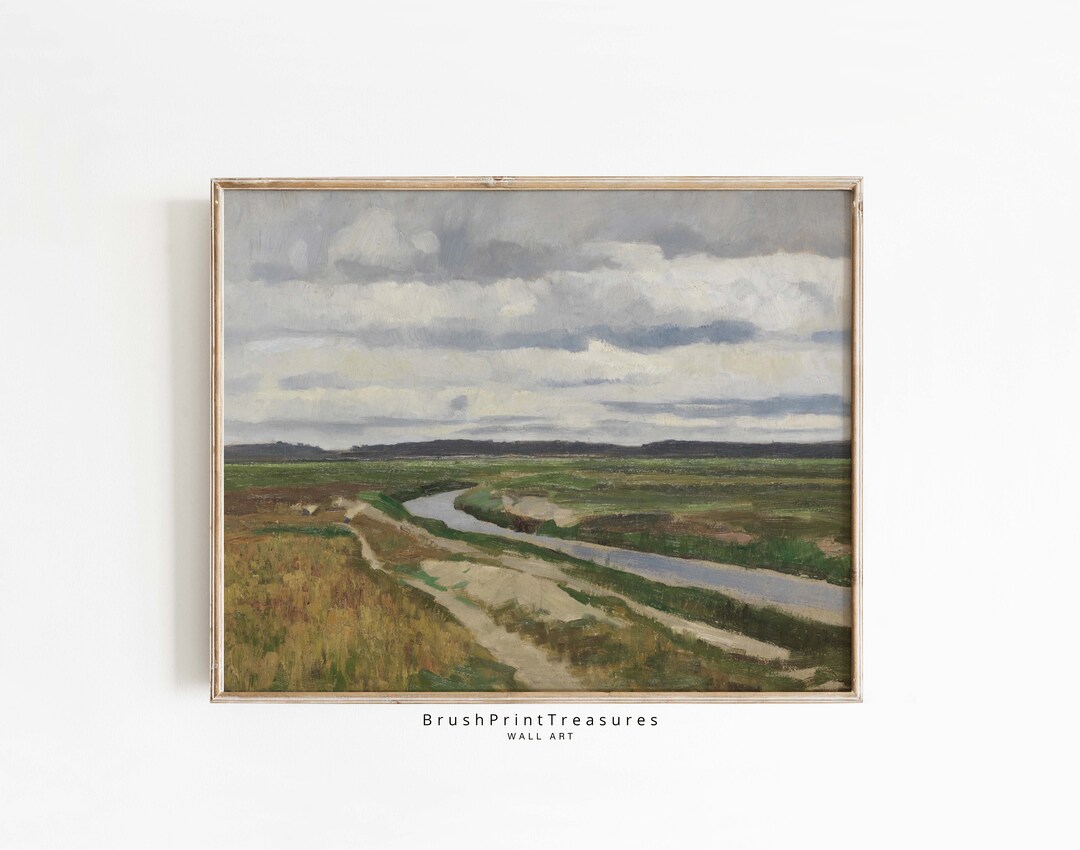 Printable Vintage Marshland Landscape Summer Oil Painting Cottage Decor ...