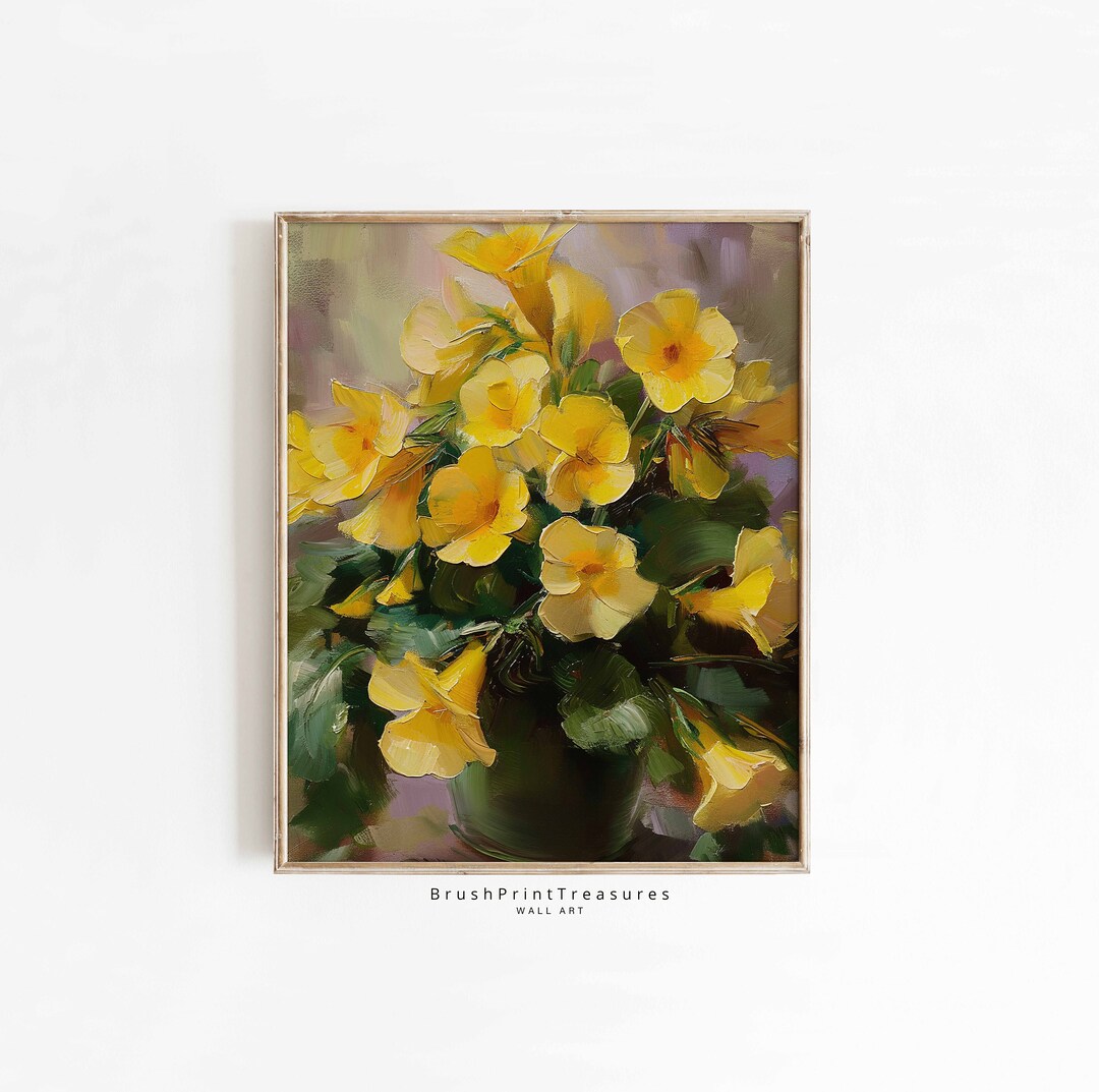 Printable Vintage Pot of Yellow Primrose Flowers Spring Oil Painting ...