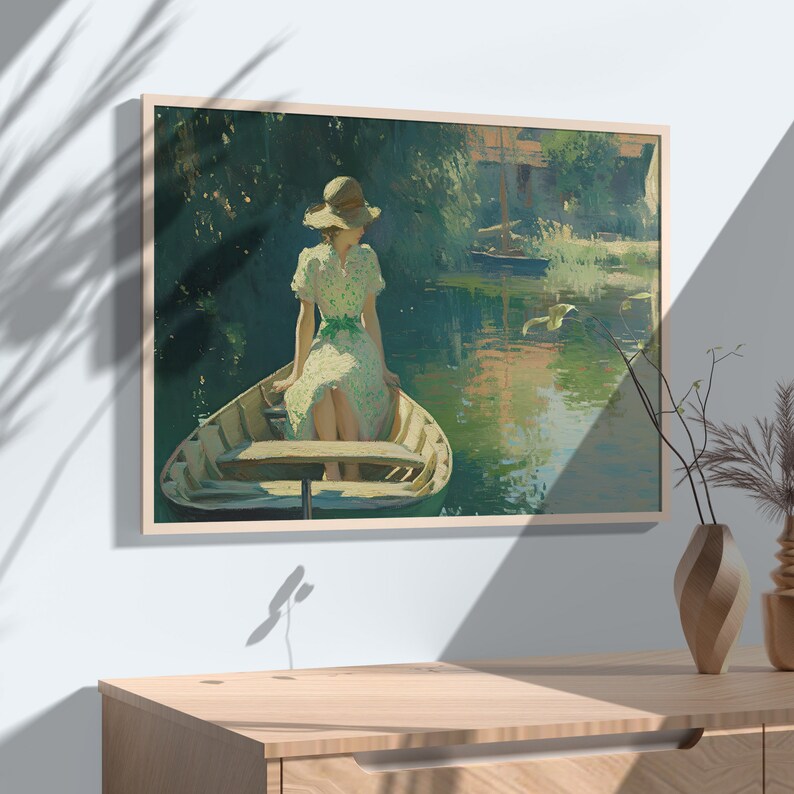 Printable Girl in a Boat Vintage Art PRINTABLE Spring, Downloadable ...