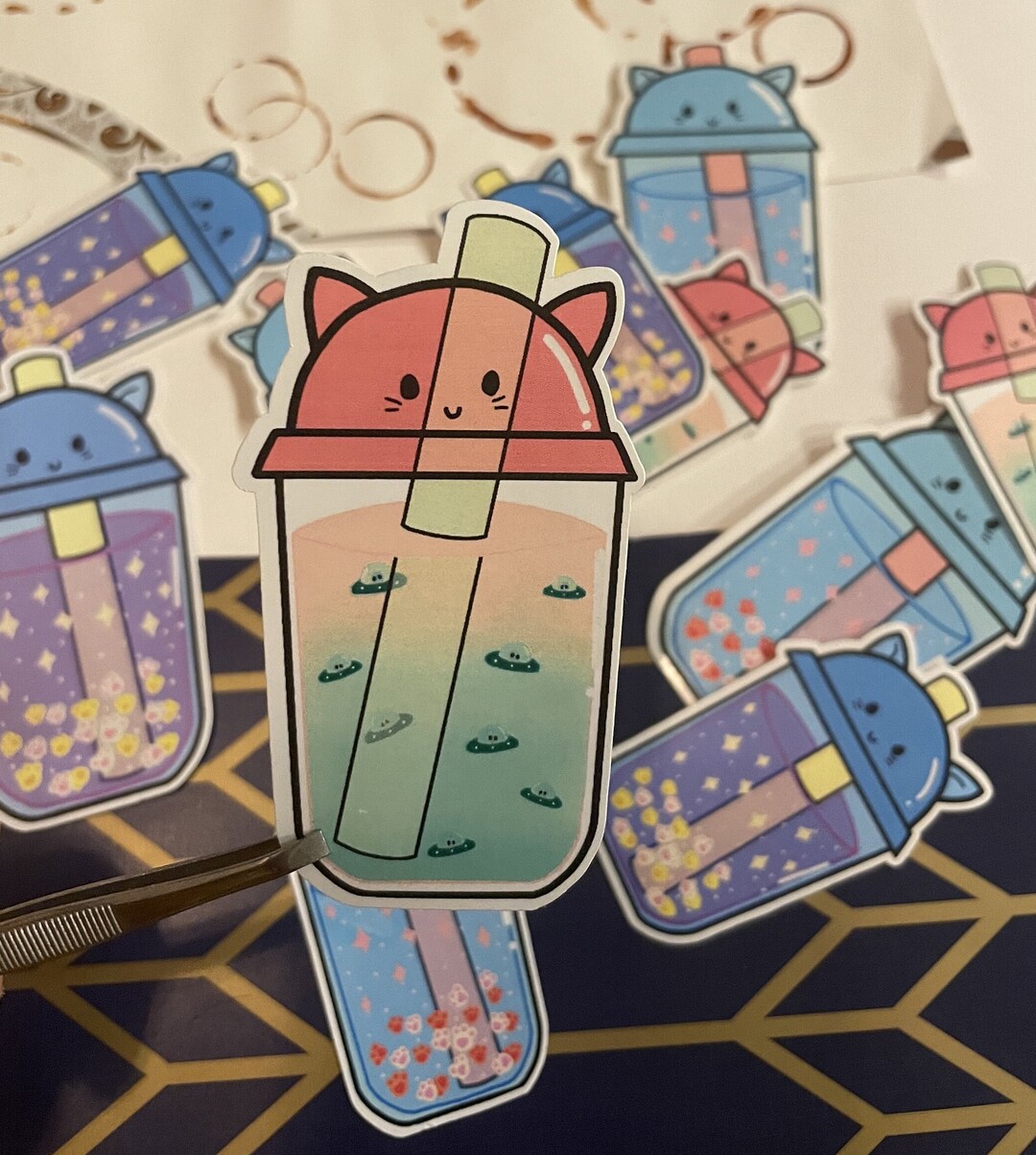 Kawaii Cat Boba Sticker 3 Variations - Etsy
