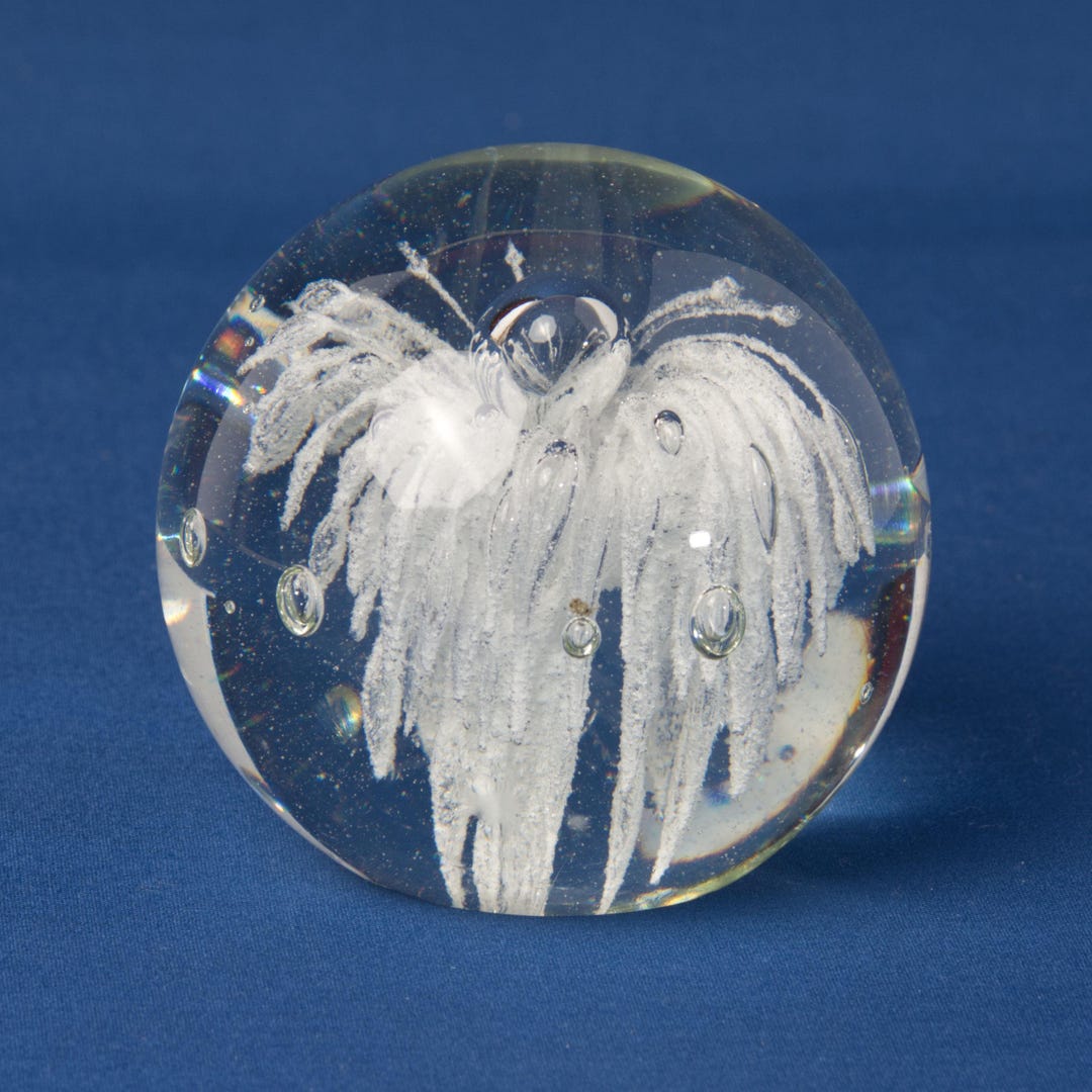 Vintage Large Parlane Clear Glass Paperweight With Abstract White ...