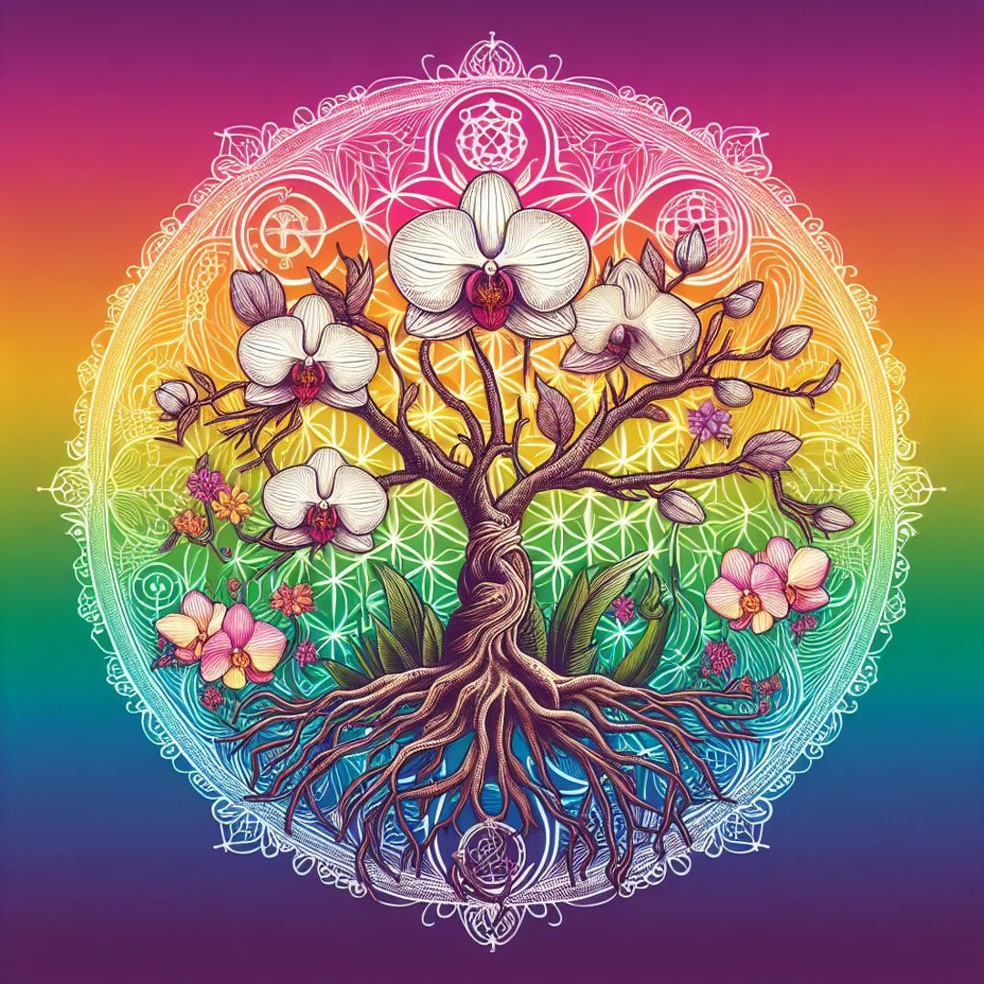 Cosmic Orchid Tree Vibrant Energy and Spiritual Growth Canvas - Etsy