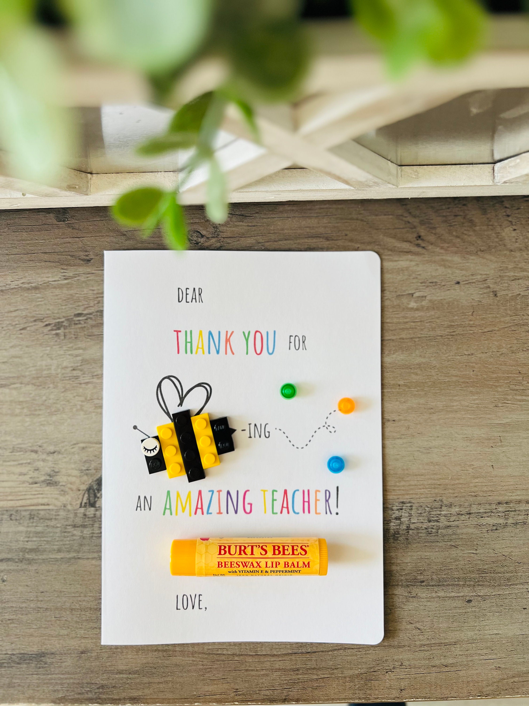 Teacher's Appreciation Bee Card Made of Building Blocks, Teacher Card ...