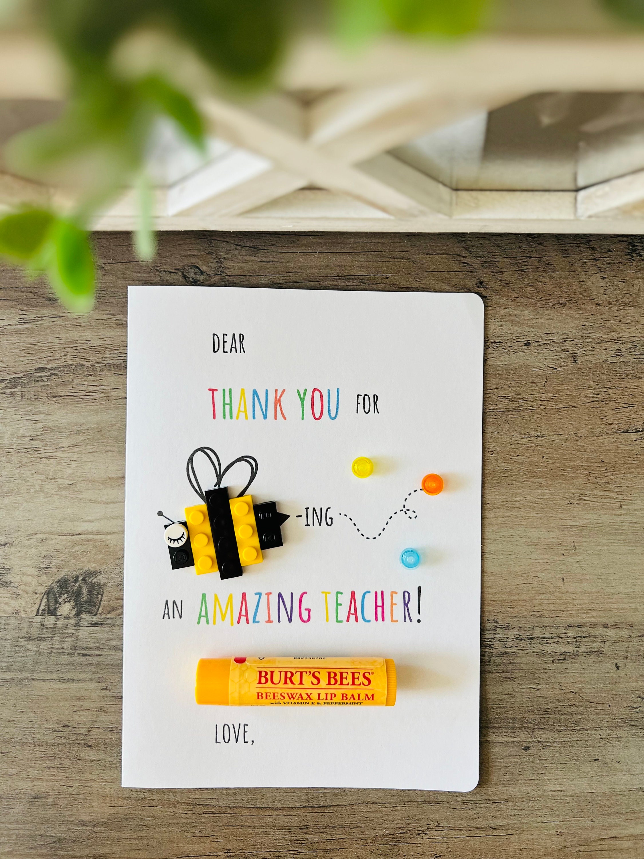 Teacher's Appreciation Bee Card Made of Building Blocks, Teacher Card ...
