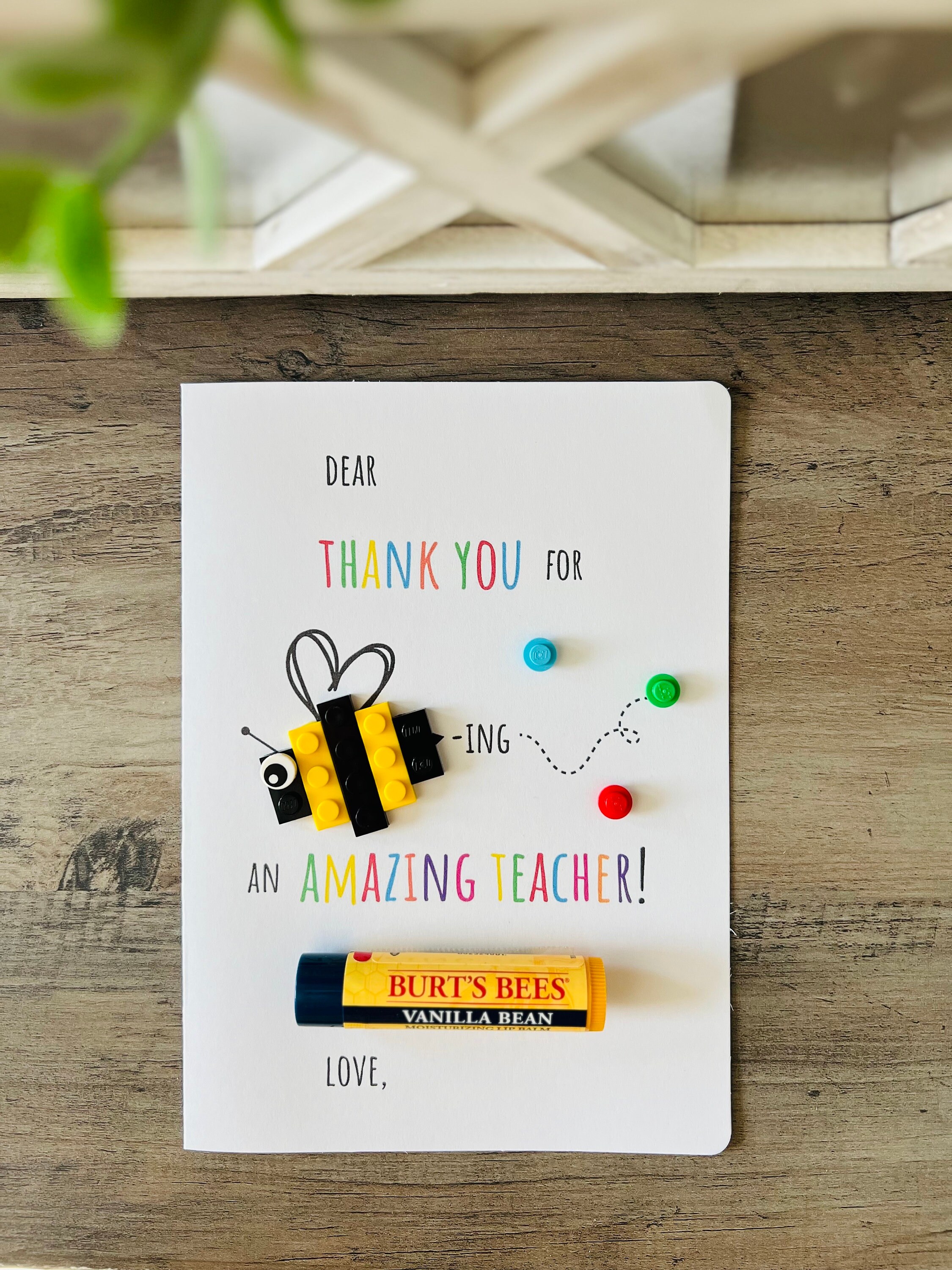 Teacher's Appreciation Bee Card Made of Building Blocks, Teacher Card ...
