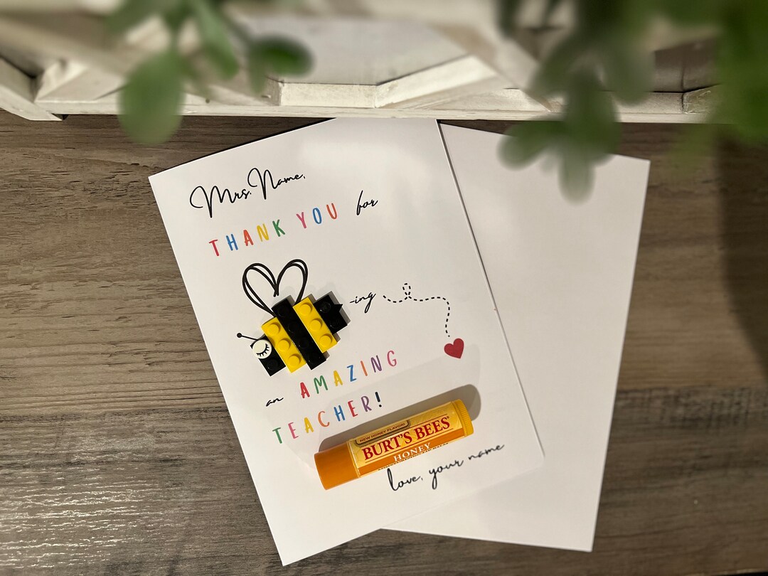 Personalized Teacher's Appreciation Bee Card Made of Building Blocks ...