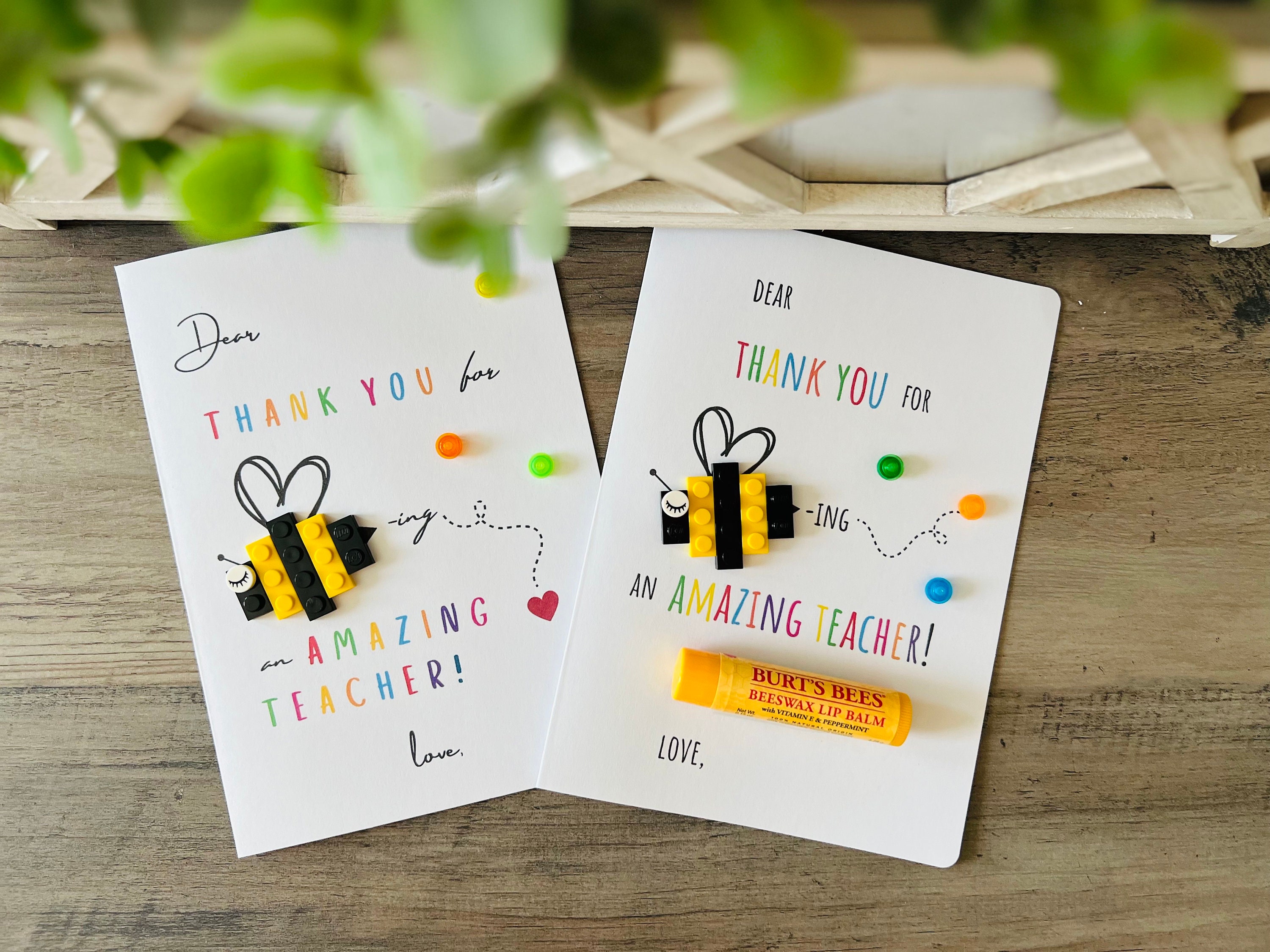 Teacher's Appreciation Bee Card Made of Building Blocks, Teacher Card ...
