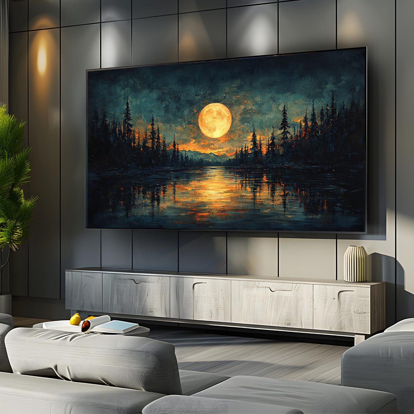 Frame TV Art JPG 4K High-resolution 300dpi - Golden Moonrise Over ...