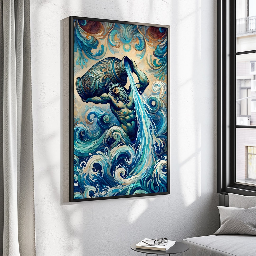 Aquarius Waves: Abstract Painting of the Water Bearer Pouring Water in ...