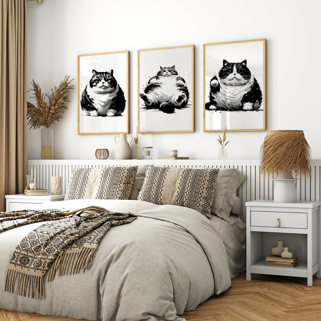 Fat Cat Set of 3 , Printable Wall Art , Digital Download JPG 300dpi - Etsy