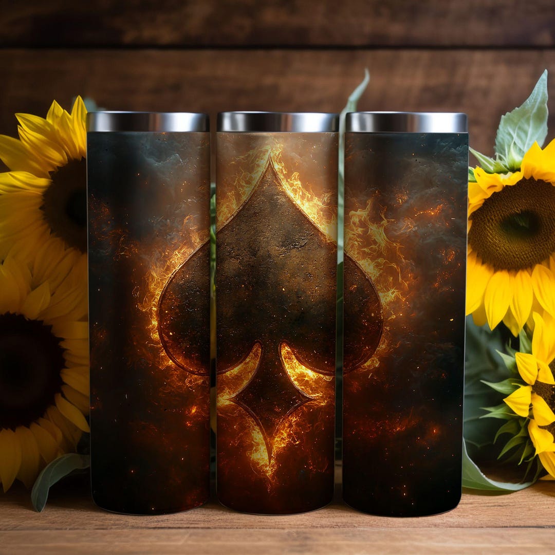 Fiery Spade Symbol in Dark Smoky Background , Tumbler Wrap 20 Oz ...