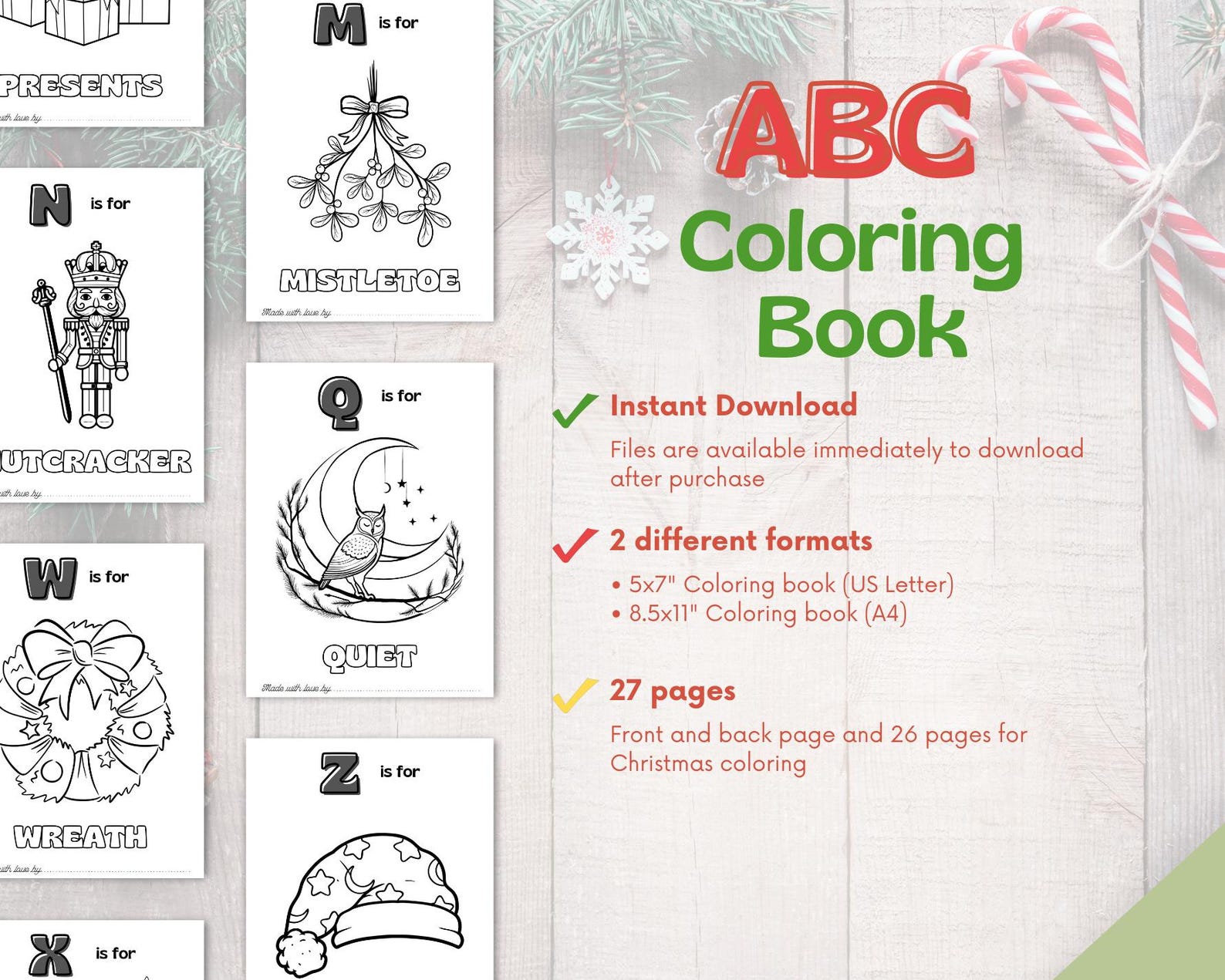Christmas Coloring Pages, ABC Coloring Book, Kids Coloring Pages, ABC ...