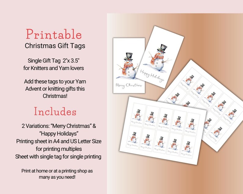 Printable Christmas Tag With Watercolor Snowman Print | Holiday Gift ...
