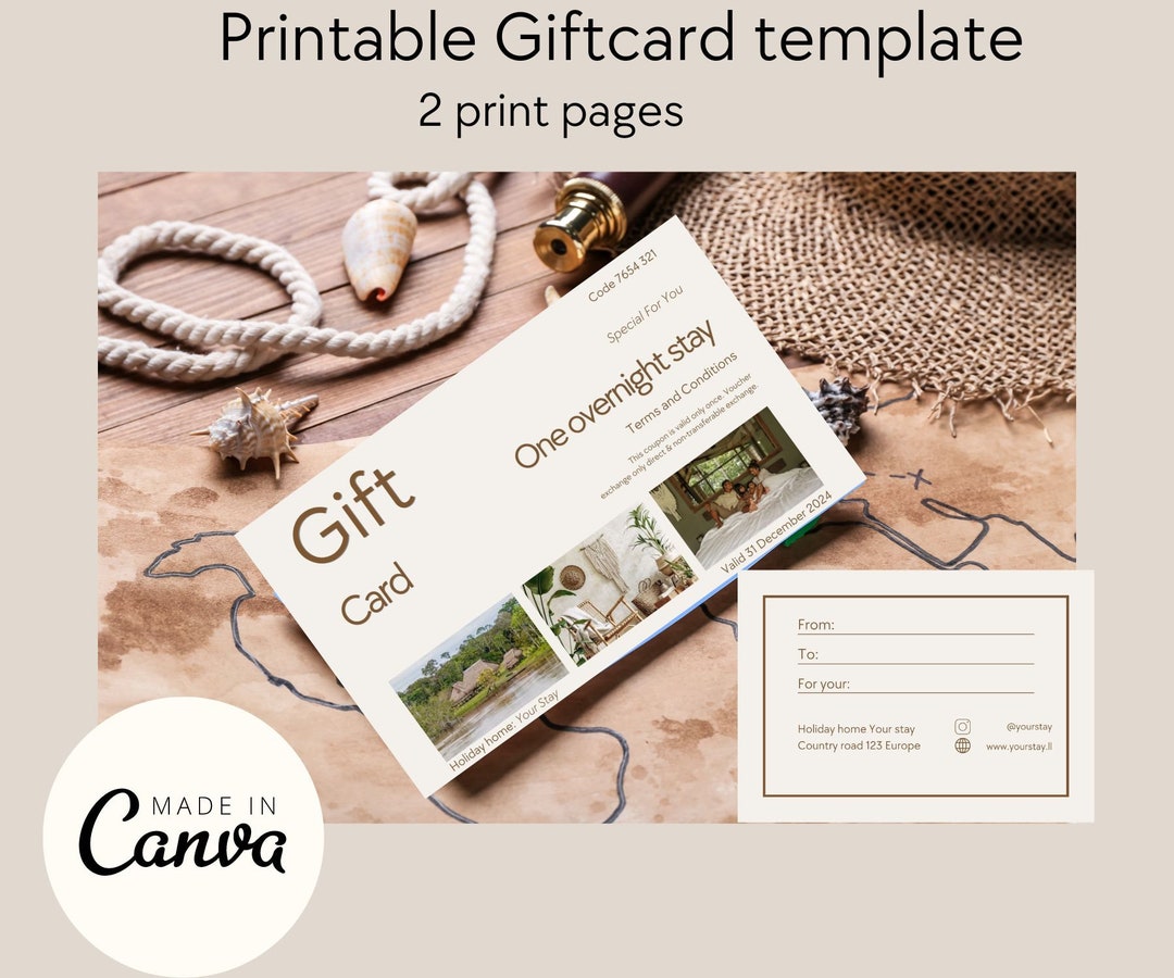 Airbnb Gift Card Template, Editable, Canva, Giftcard for Holliday ...