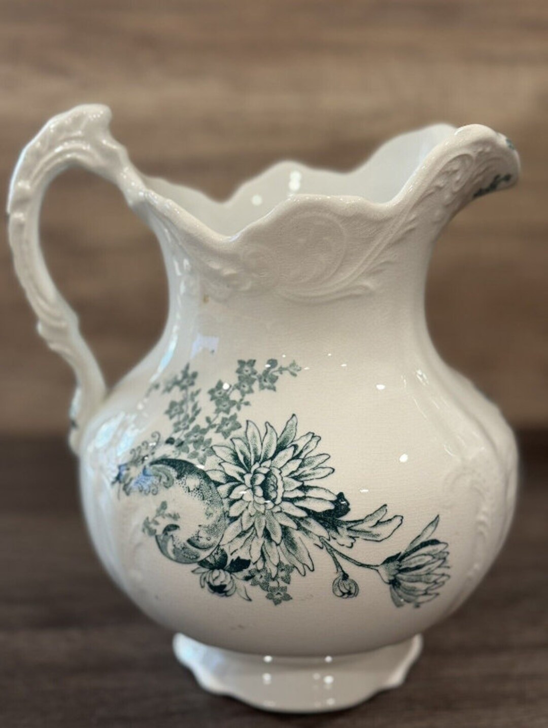 Vintage Buffalo Pottery Chrysanthemum Flowers Water Pitcher USA Circa ...