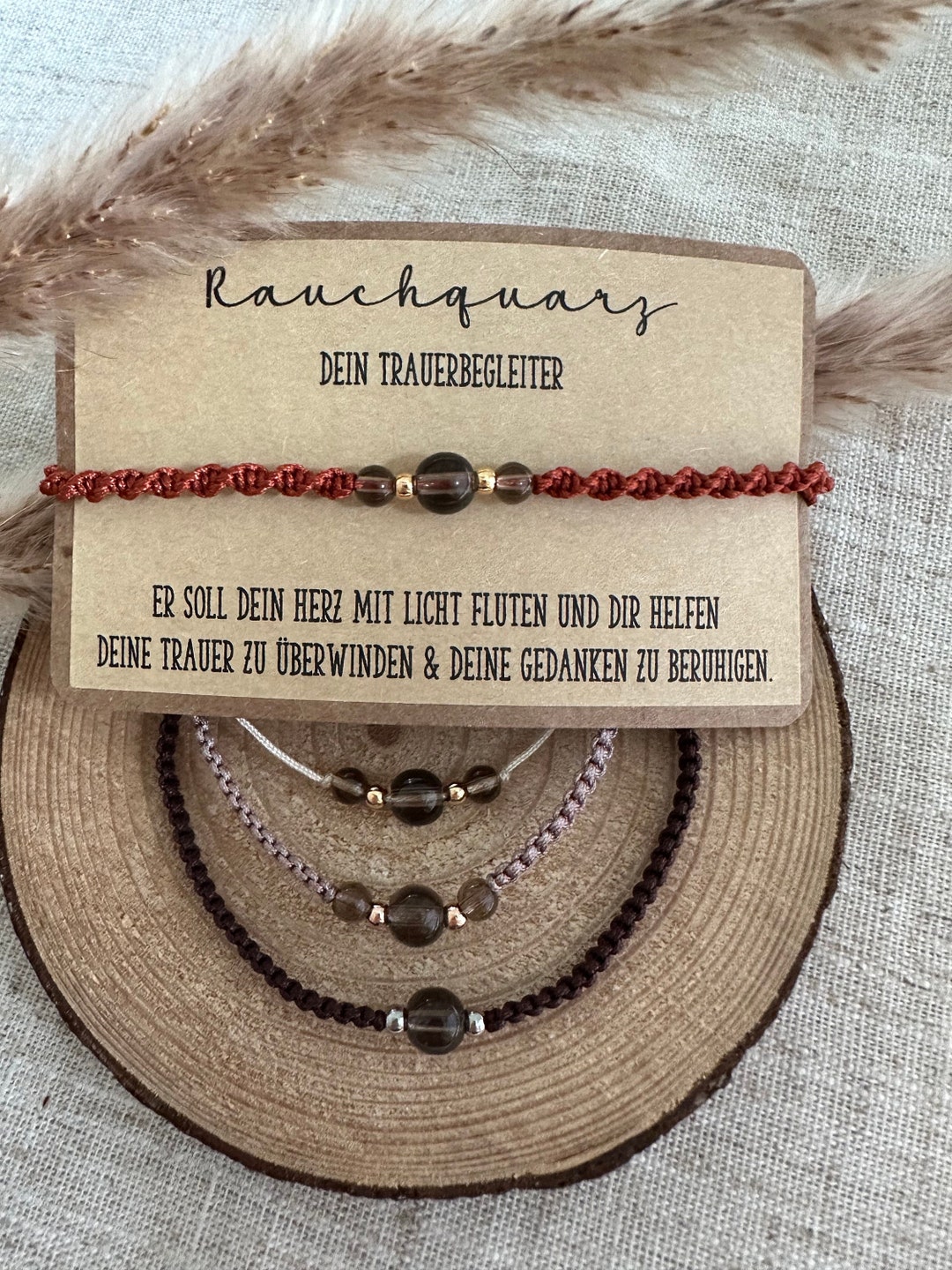 Bracelet Macrame Farewell Mourning Companion Smoky Quartz Handmade ...