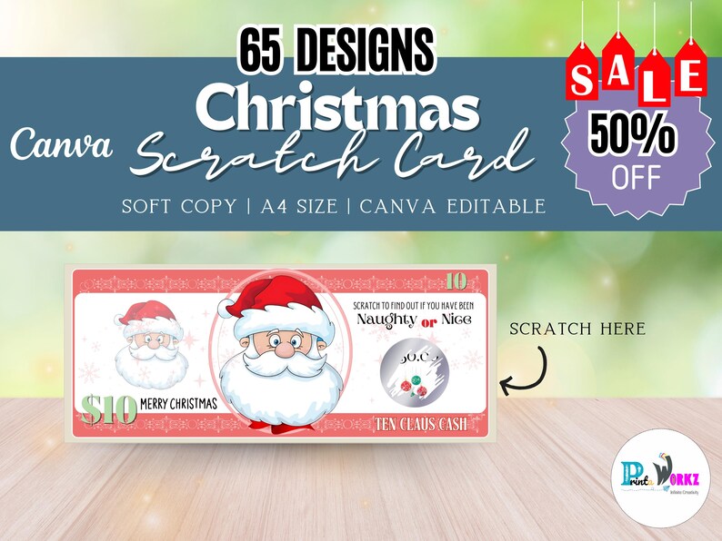 Editable Christmas Scratch Card Personalized Foiled Scratch Dollar ...