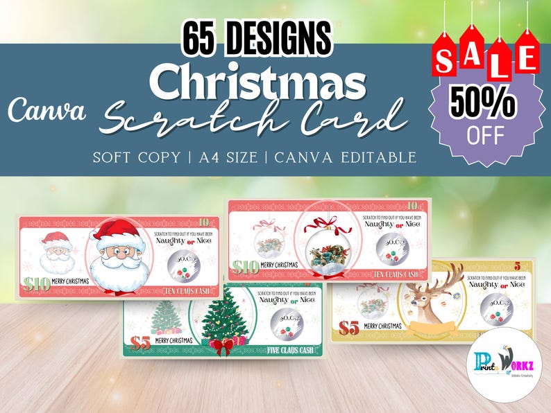 Editable Christmas Scratch Card Personalized Foiled Scratch Dollar ...