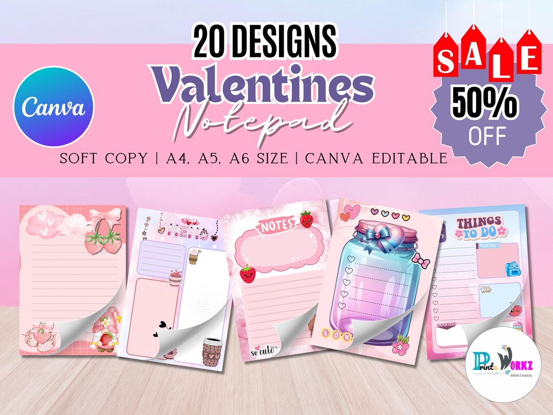 Canva Printable/editable Valentine's Day Notepad, Valentines Notepad ...