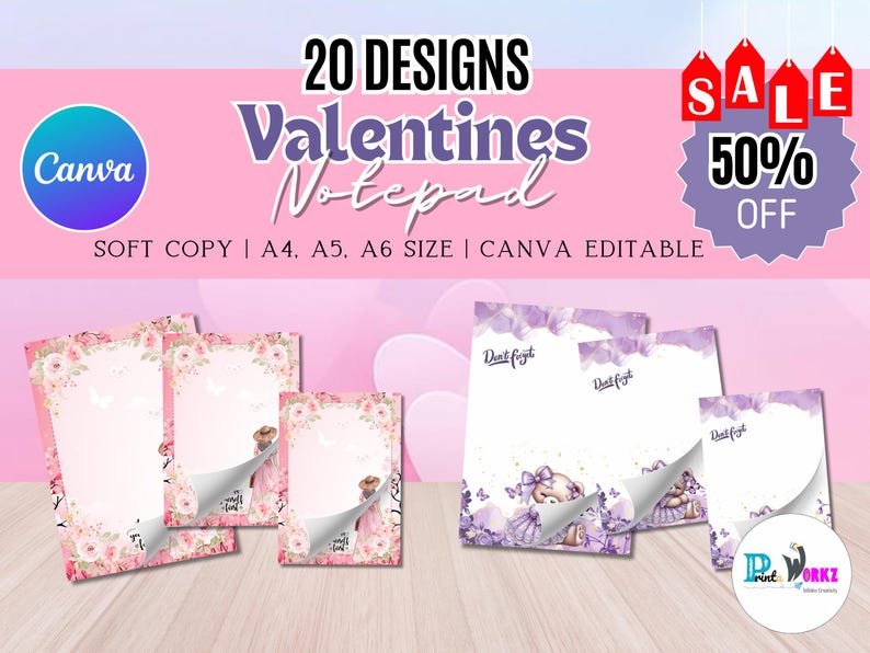 Canva Printable/editable Valentine's Day Notepad, Valentines Notepad, Love Notepad, Heart ...