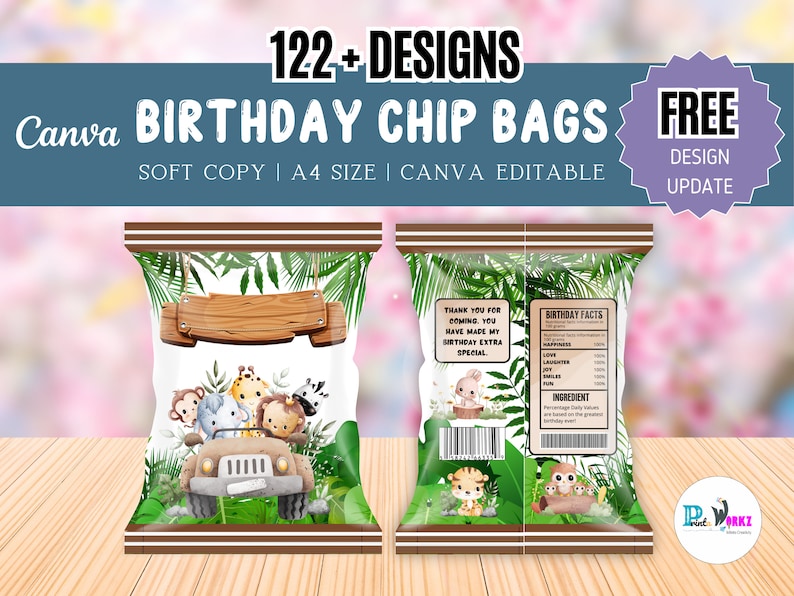 Editable Birthday Chip Bag Template: 122+ Canva Designs (digital File ...