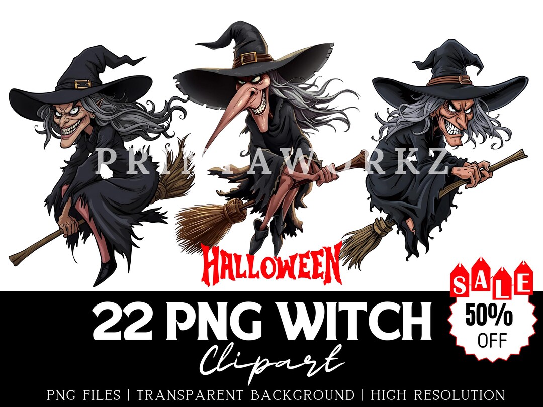 Spooky Halloween Witch Clipart Set: PNG Graphics (commercial Use ...