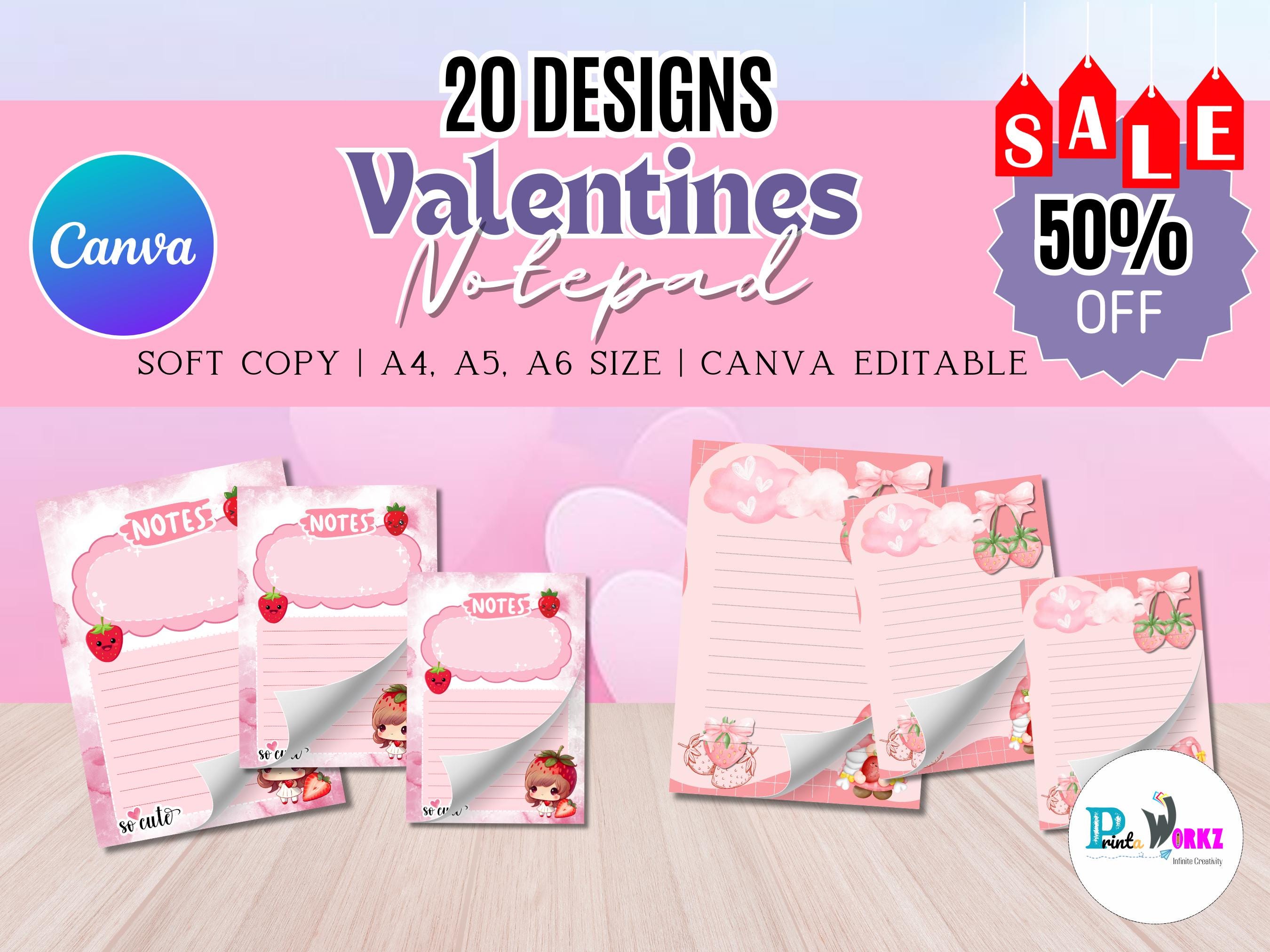 Canva Printable/editable Valentine's Day Notepad, Valentines Notepad ...