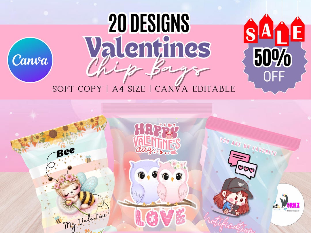Valentine's Day Chip Bags Canva Editable, Printable Bags, Commercial ...