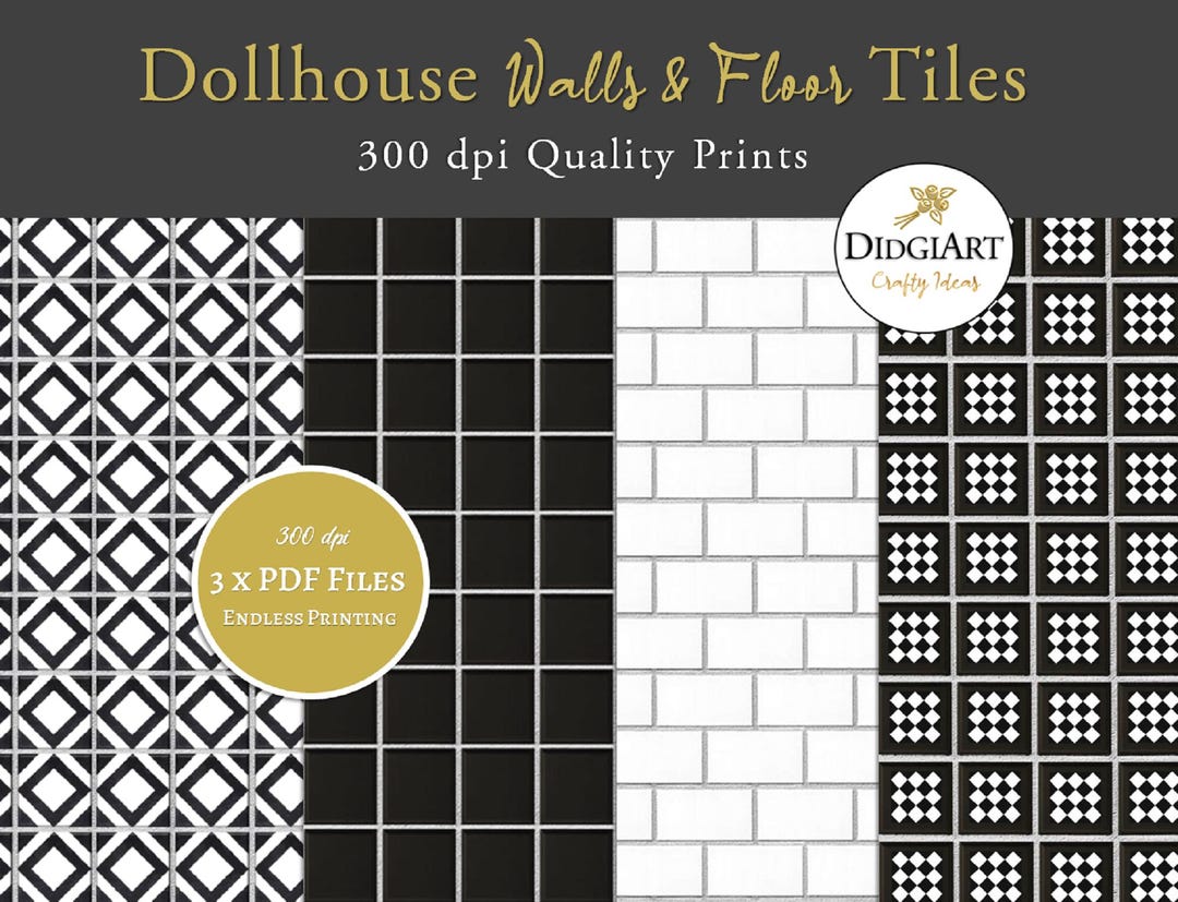 Dollhouse Miniature Black White Model Home 1:12 Tiles | Black Modern ...