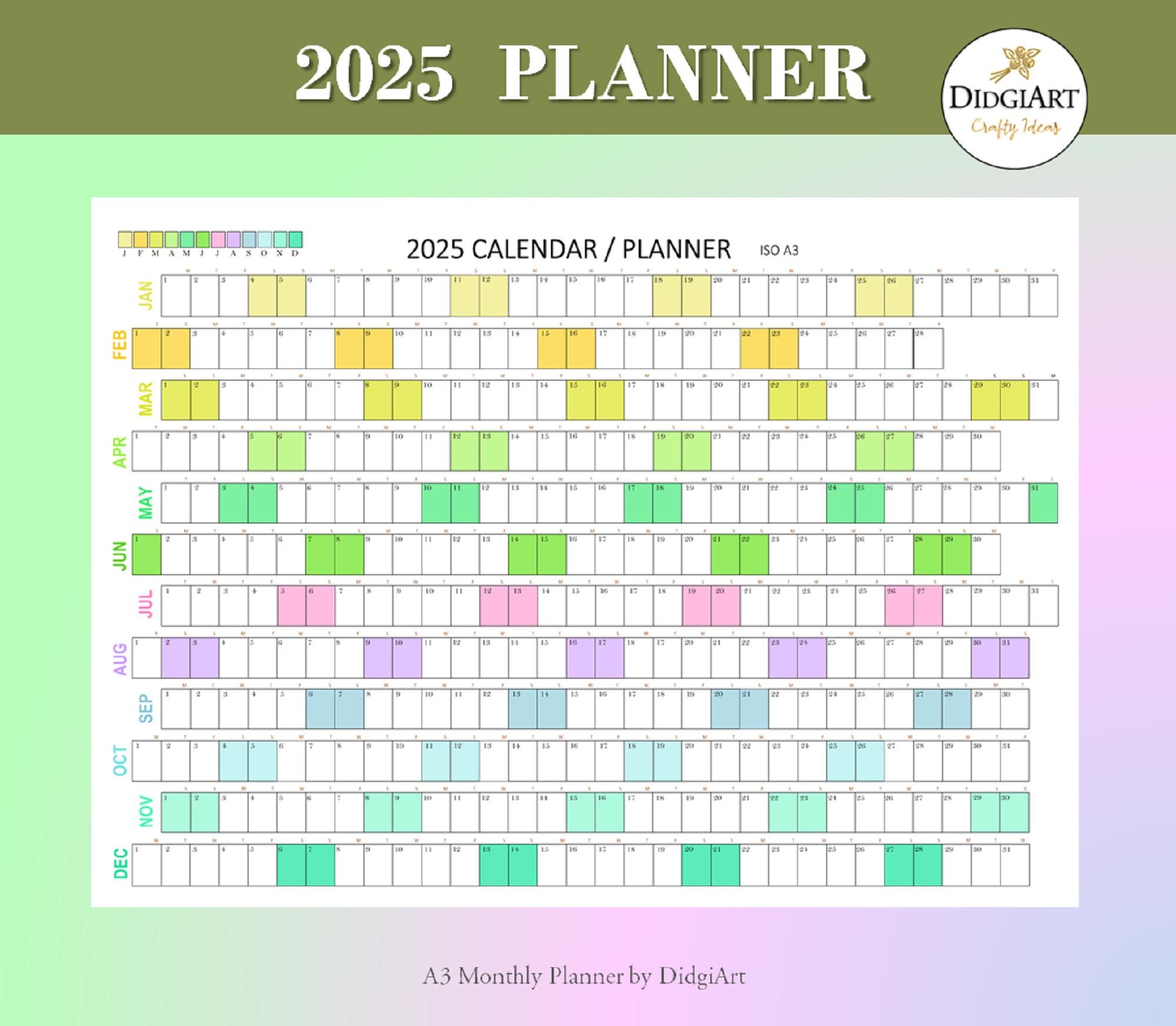 2025 Year Planner ADHD Yearly Landscape Planner, A3 Business Wall ...
