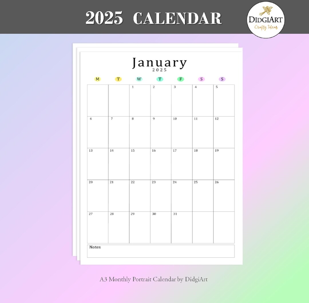2025 Calendar | Large A3 Printable Monthly Calendar A3 Size, Wall ...