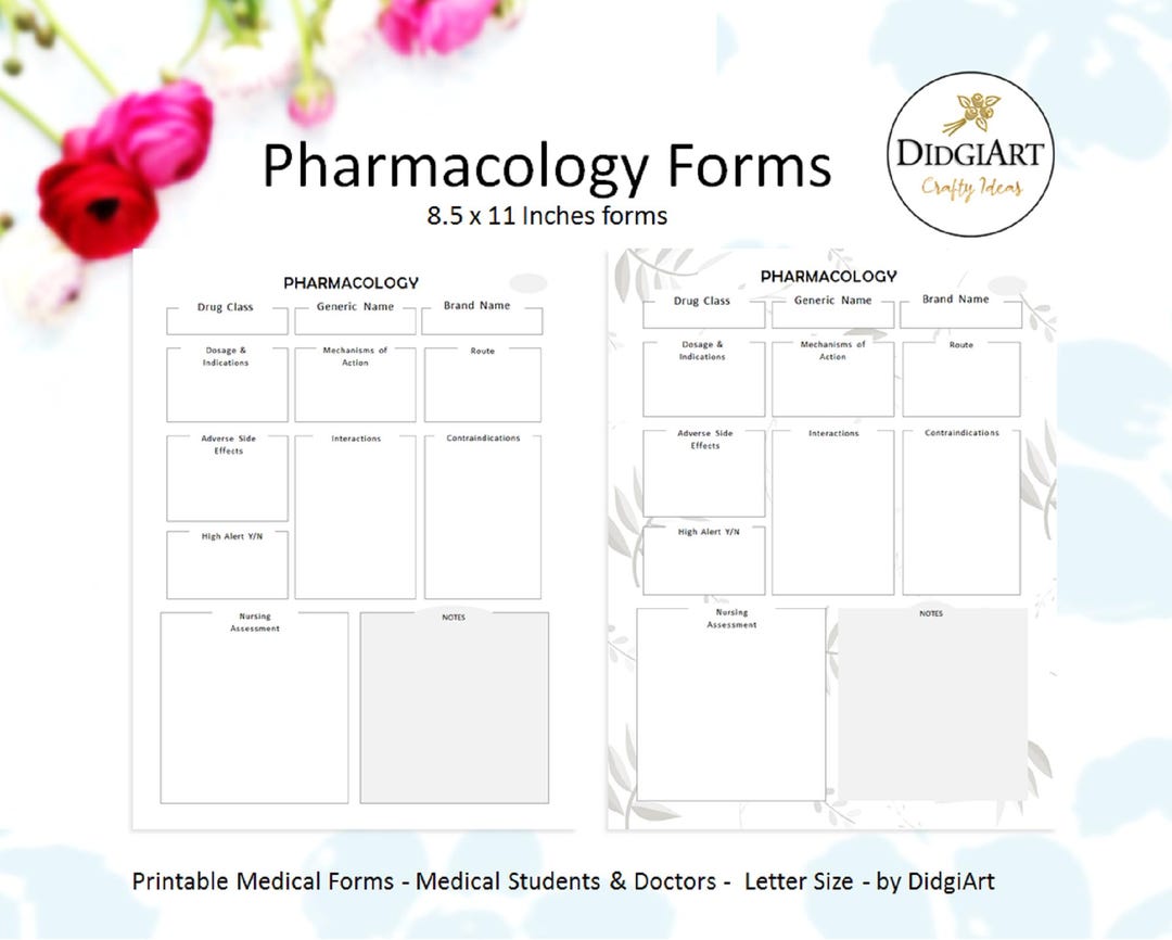 Blank Pharmacology Form Templates With A-Z Index for Nurses, Medical ...
