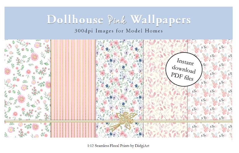 Miniature Pink Floral Wallpapers for Doll Model Homes | 1:12 Printable ...