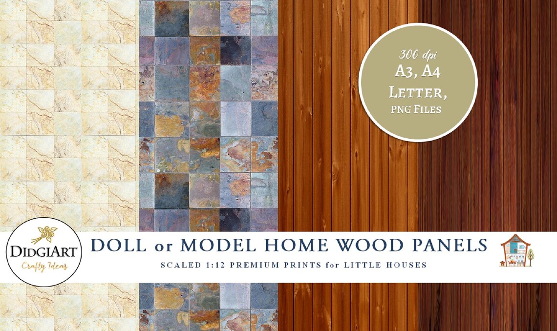 Dollhouse Wood and Tile Printable Wallpapers for Model Homes ...