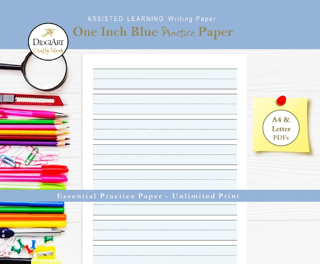 3 Lined Blue Writing Paper Kids | 1 Inch Printable Colored Lines for ...