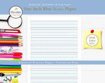 Blue Handwriting Practice Paper Kids | 1 Inch Wide Lined Sheets for ...