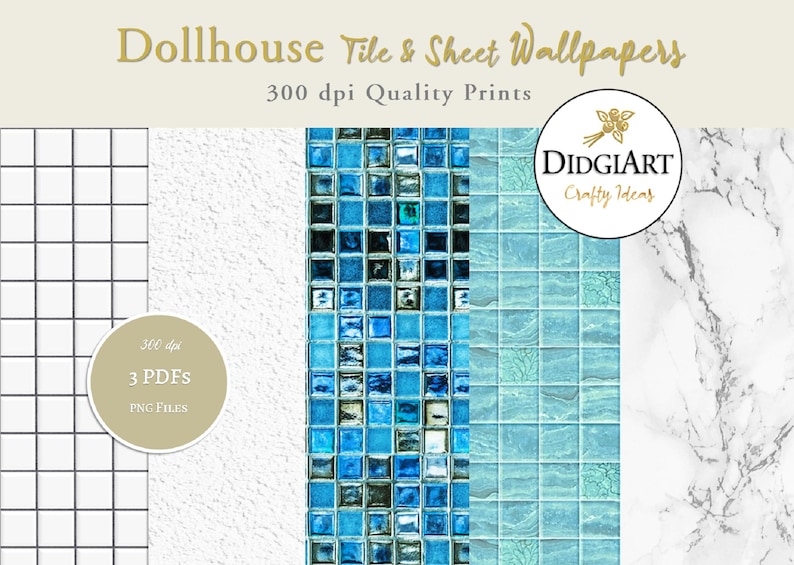 Miniature Bathroom, Kitchen Tiles for Doll Model Homes | Aqua Blue ...