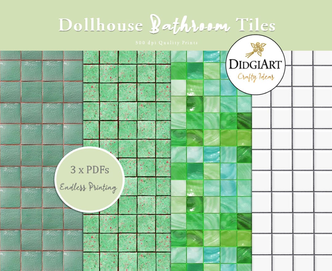 Dollhouse Green Wall, Floor Tile Papers | 1:12 Scale, Miniature 60s ...