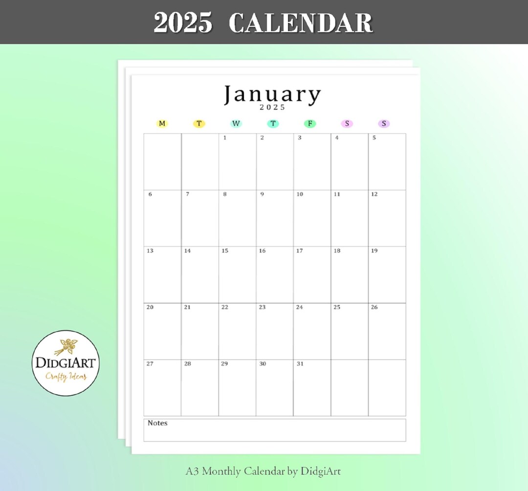 2025 Calendar Large A3 Printable Monthly Calendar A3 Size, Wall ...