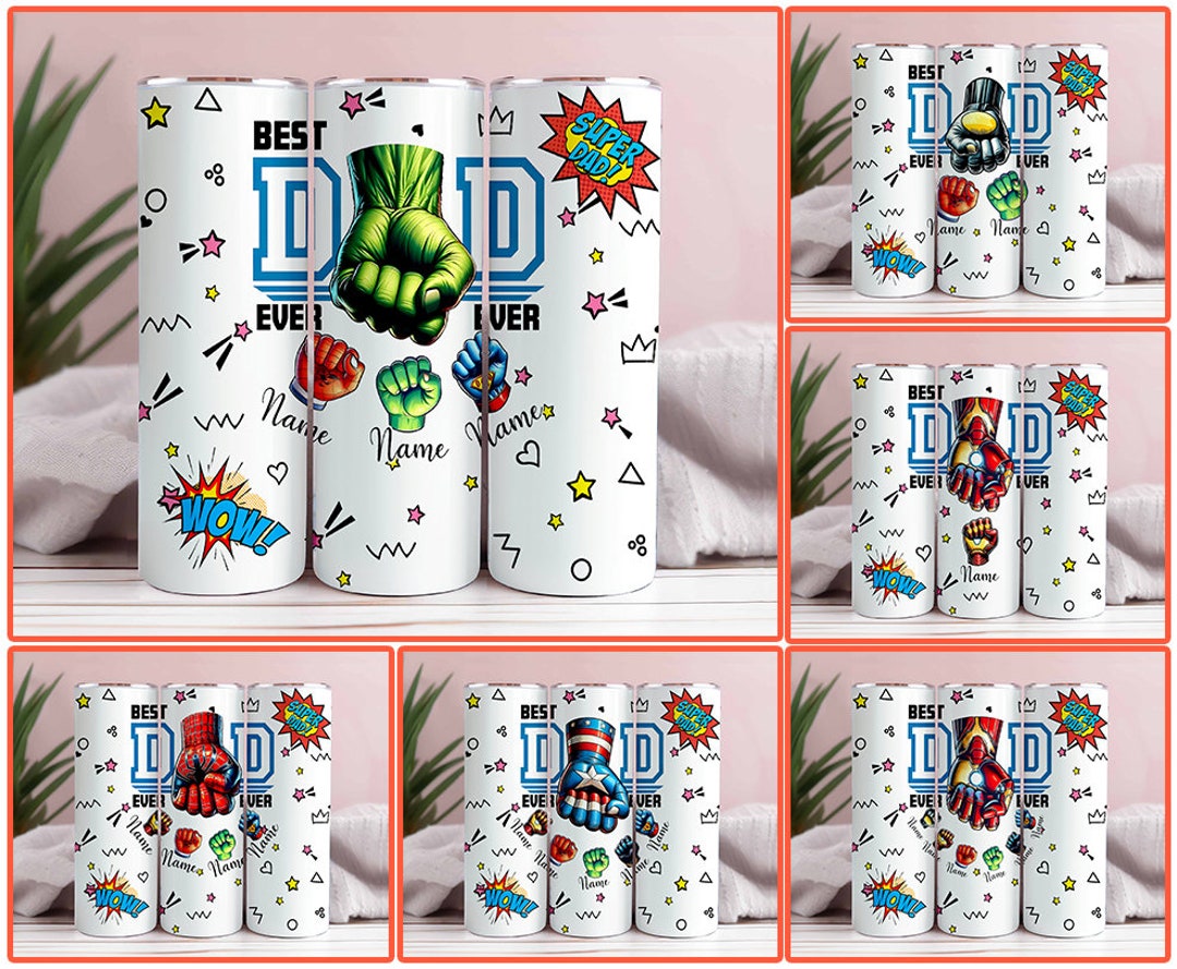 1-6 Hands Superhero Fist Bump Father's Day 20oz Tumbler Wrap Bundle ...