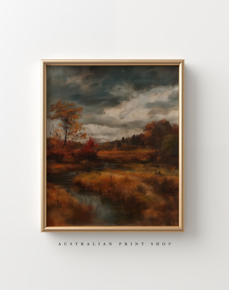 Autumn Landscape Painting Vintage Fall Scenery Print Cozy Rustic ...
