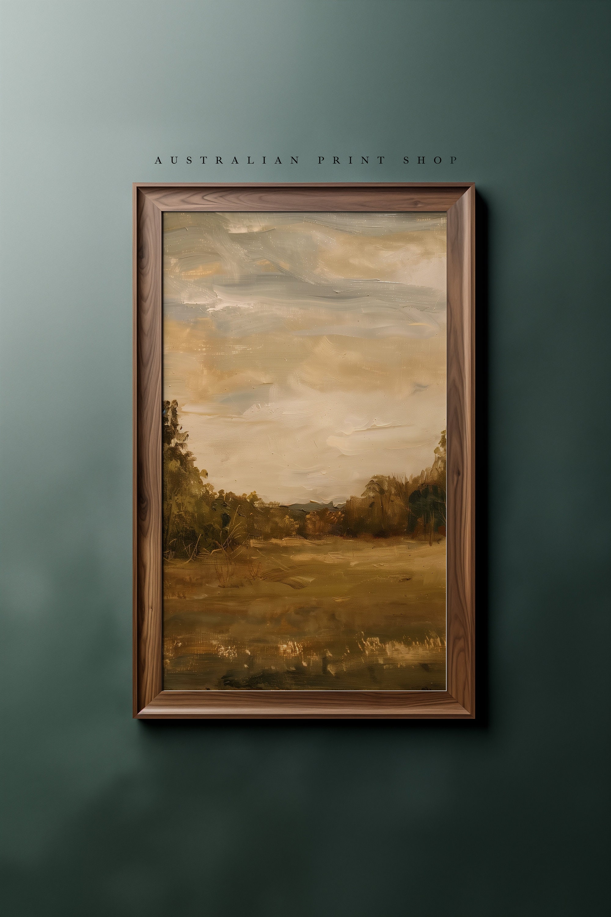 Vintage Rustic Australian Countryside Painting Muted Landscape Digital ...