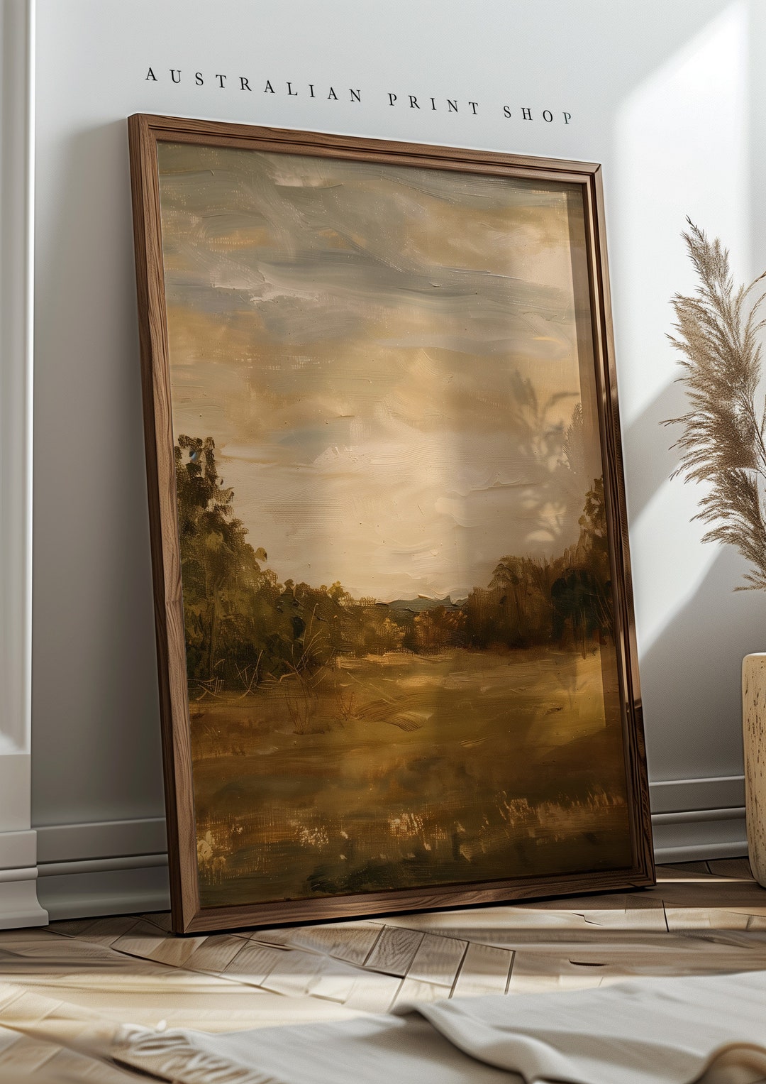 Vintage Rustic Australian Countryside Painting Muted Landscape Digital ...