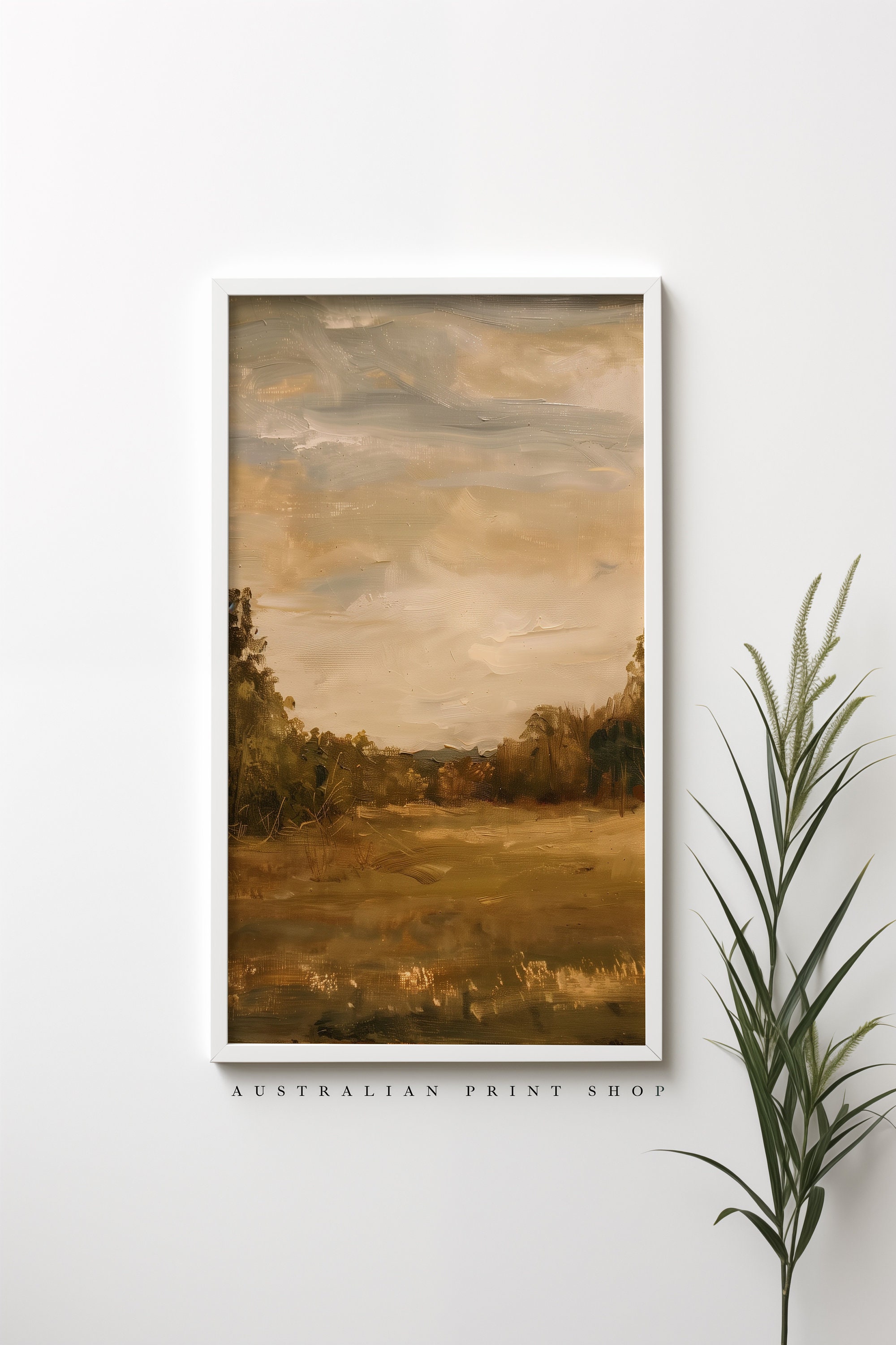 Vintage Rustic Australian Countryside Painting Muted Landscape Digital ...