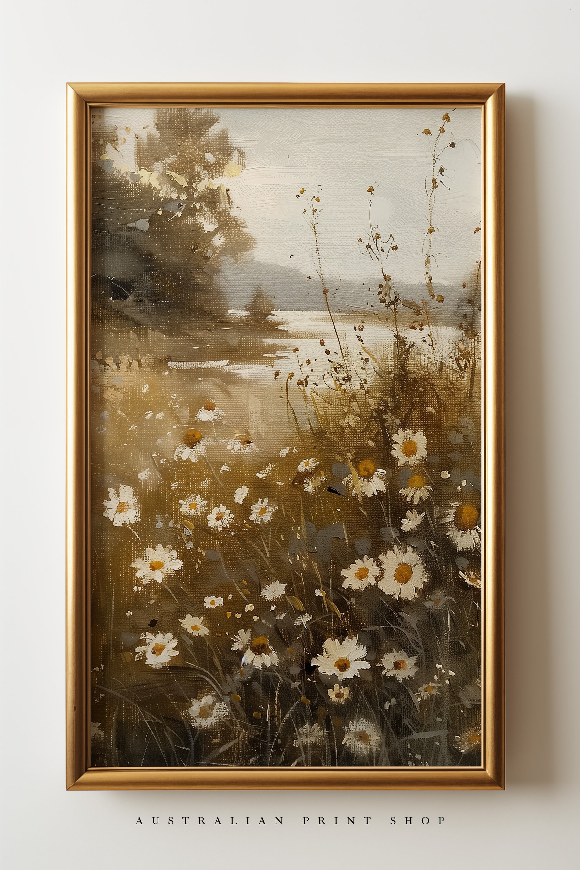 Vintage Farmhouse | Printable Wildflower Field Landscape Oil Painting ...