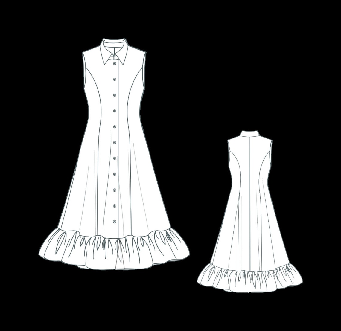 Button Front Summer Dress Sewing Pattern,layered Dress Button Front ...