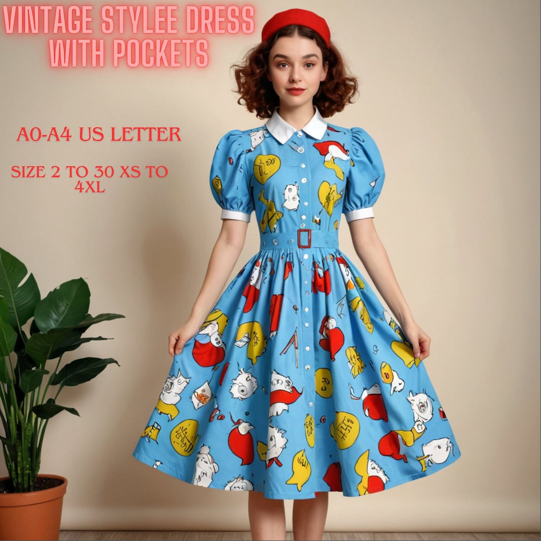 Vintage Button Front Dress, 1950's Vintage Style Dress Sewing Pattern ...