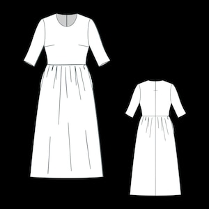 Gathered Midi Dress Sewing Pattern With Pockets (PDF) - Etsy