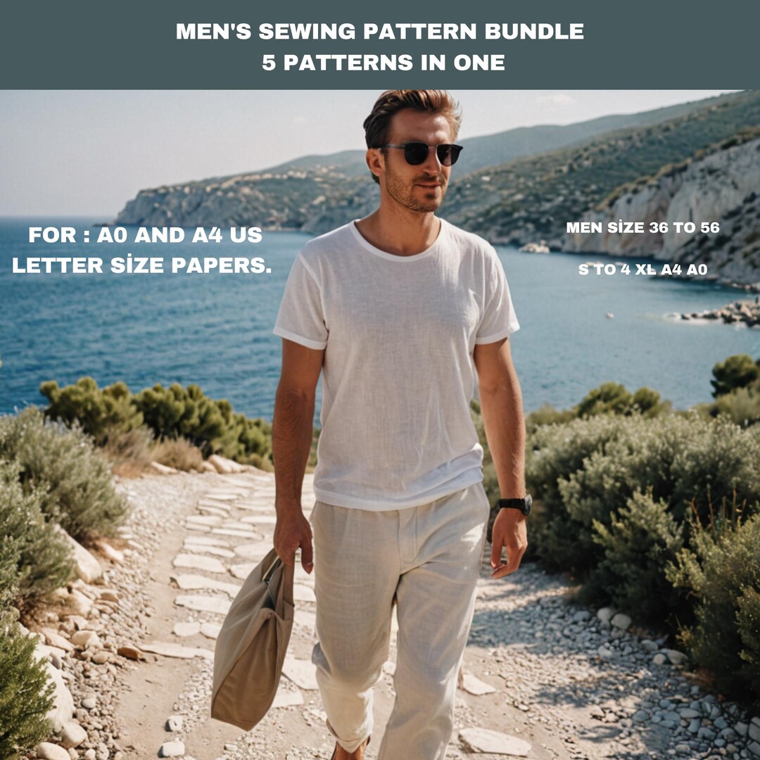 Men's Sewing Pattern Bundle, 5 Patterns in One, Men Sewing Pattern Set ...